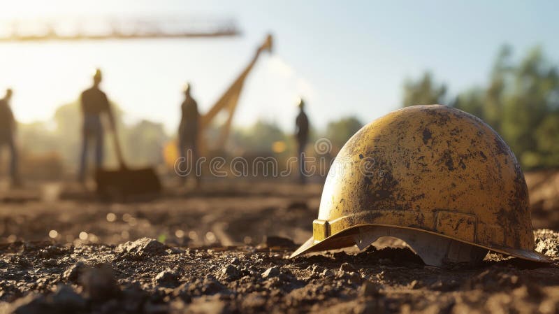 Groundbreaking Ceremony on a Construction Site with Shovels, Hard Hats ...