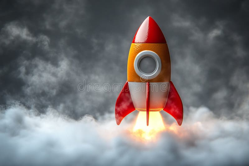 Groundbreaking Lightbulb Rocket Launch with a Soft Gray Background ...