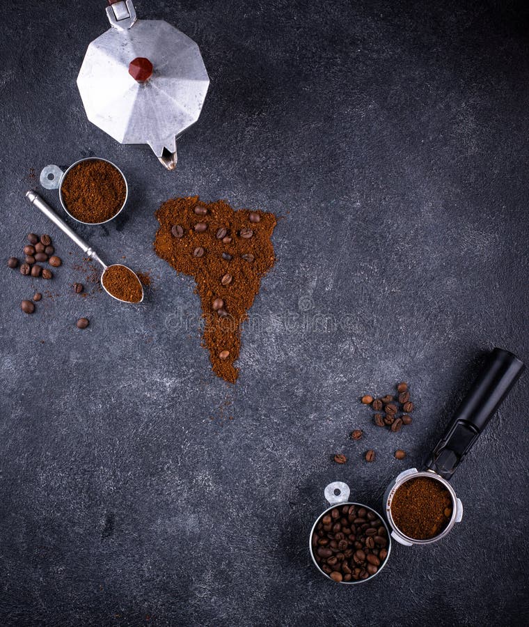 Grounded Coffee and Beans from South America Stock Photo - Image of ...