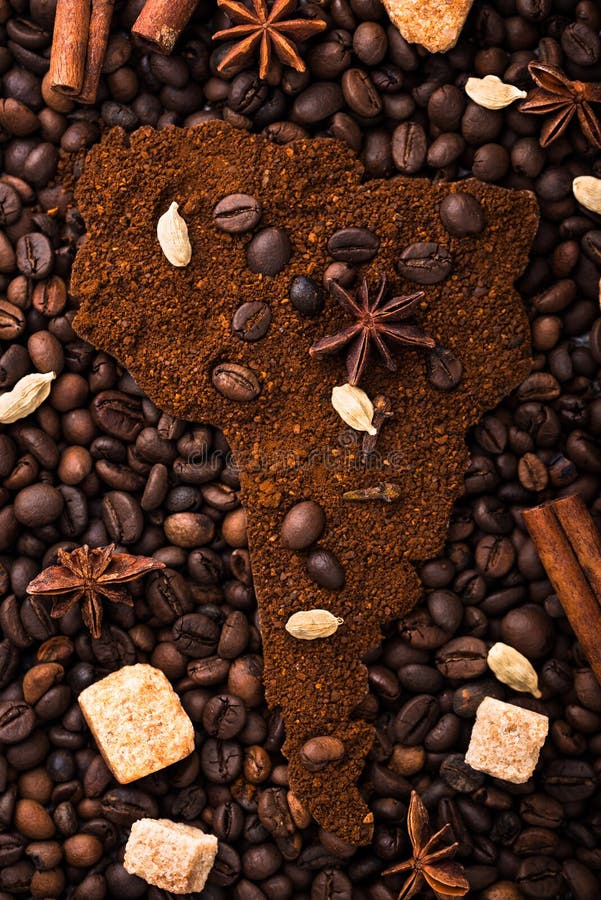 Grounded Coffee and Beans from South America Stock Image - Image of ...