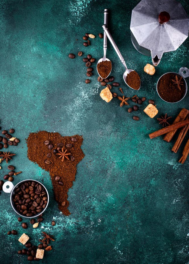 Grounded Coffee and Beans from South America Stock Photo - Image of ...