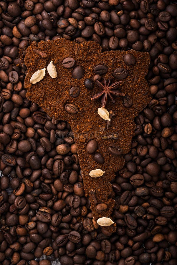 Grounded Coffee and Beans from South America Stock Image - Image of ...