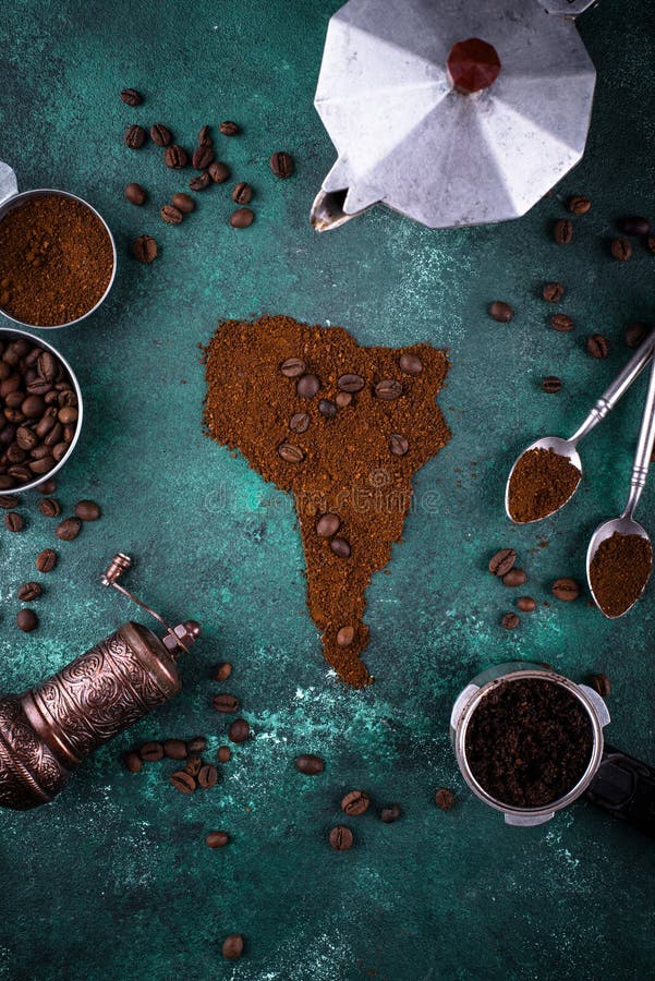 Grounded Coffee and Beans from South America Stock Photo - Image of ...