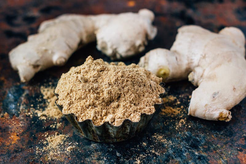 Grounded ginger spice stock image. Image of metal, bowl - 86604149