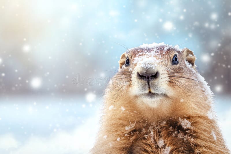 Groundhog Covered with Snow Predicting Winter or Spring Stock Photo ...