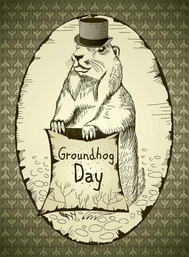Happy Groundhog Day. Funny Groundhog Holding Wooden Sign Stock Vector ...