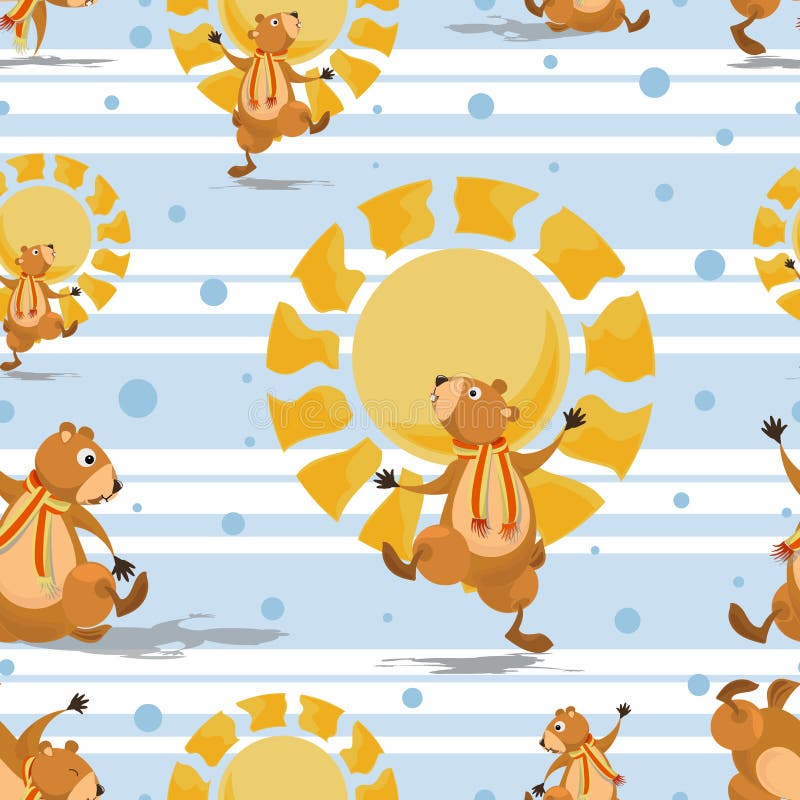 Groundhog Day. Background Design with the Image of a Cartoon Marmot ...