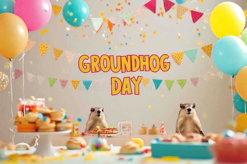 Groundhog Day Celebration Display Stock Illustration - Illustration of ...