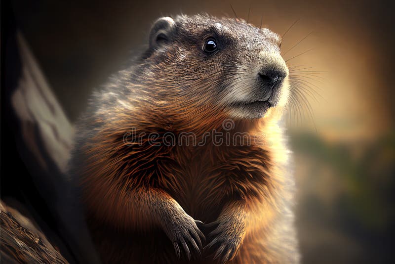 Groundhog Day. Groundhog Close-up Realistic Drawing Stock Illustration ...
