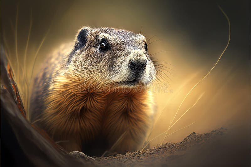 Groundhog Day. Groundhog Close-up Realistic Drawing Stock Illustration ...