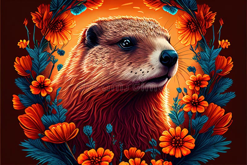 Groundhog Day. Groundhog Close-up Realistic Drawing Stock Illustration ...