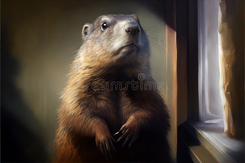 Groundhog Day. Groundhog Close-up Realistic Drawing Stock Illustration ...