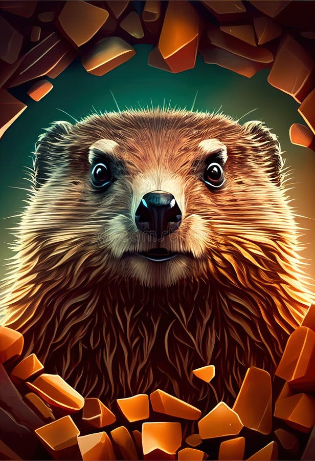 Groundhog Day. Groundhog Close-up Realistic Drawing Stock Illustration ...