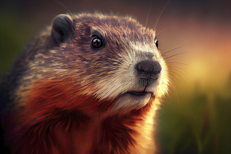 Groundhog Day. Groundhog Close-up Realistic Drawing Stock Illustration ...