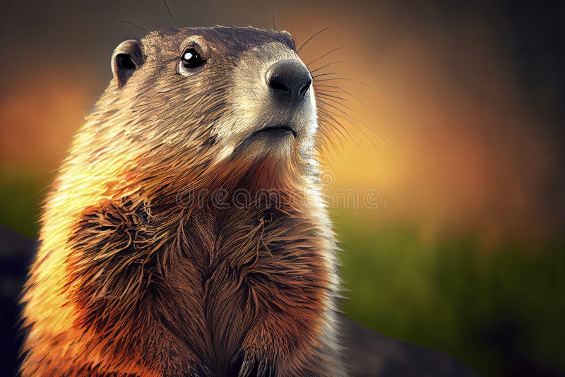 Groundhog Day. Groundhog Close-up Realistic Drawing Stock Illustration ...