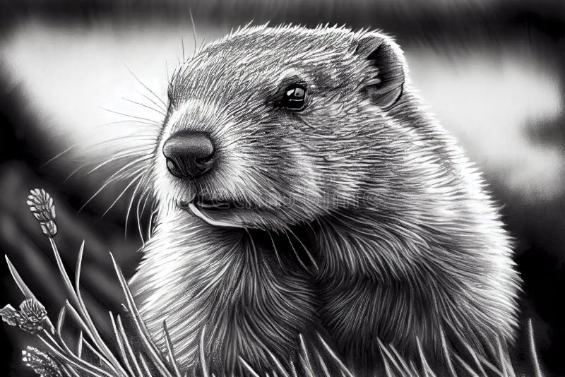 Groundhog Day. Groundhog Close-up Realistic Drawing Stock Illustration ...
