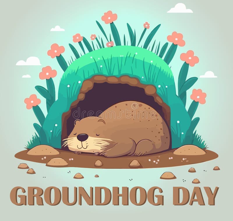 Groundhog Day Poster. the Groundhog Sleeps in His Burrow Stock ...