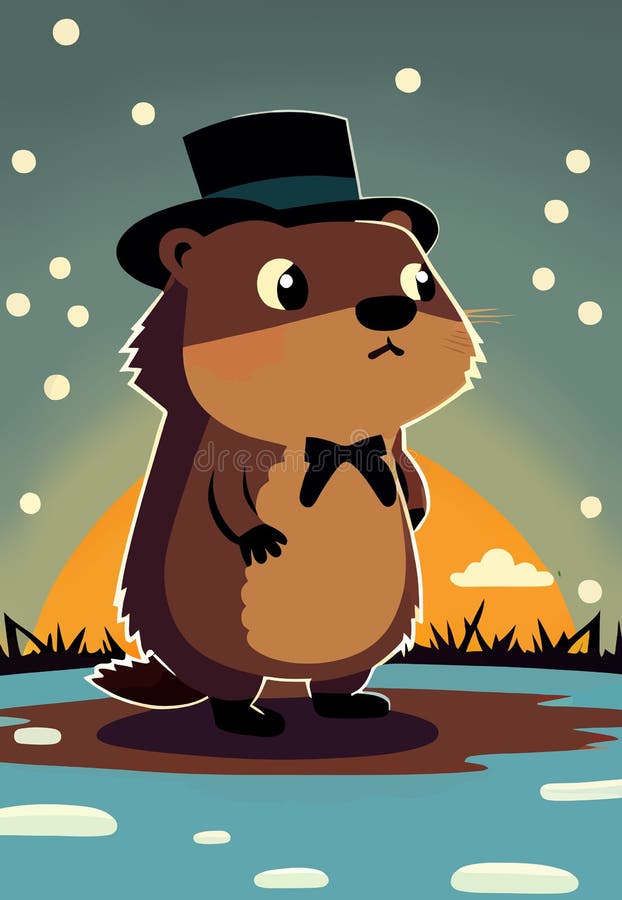 Groundhog Day. Groundhog in Top Hat Cartoon Graphics Stock Illustration ...