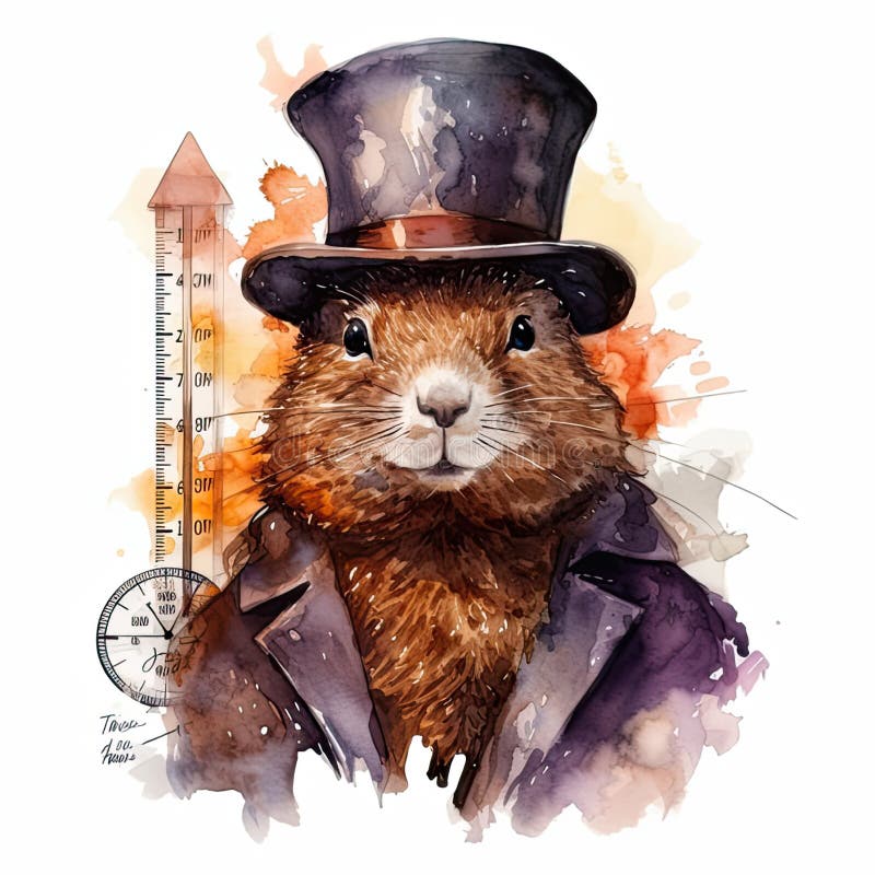 Groundhog Day Watercolor Illustration on White Stock Illustration ...