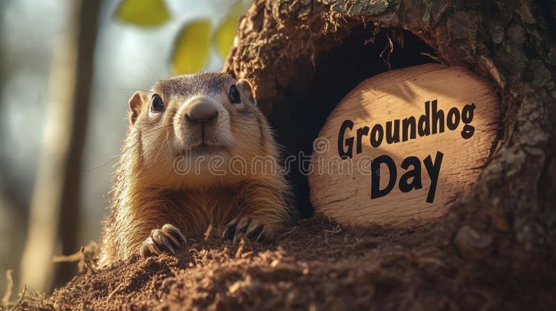 Groundhog Emerging Playfully from Its Cozy Burrow Stock Image - Image ...