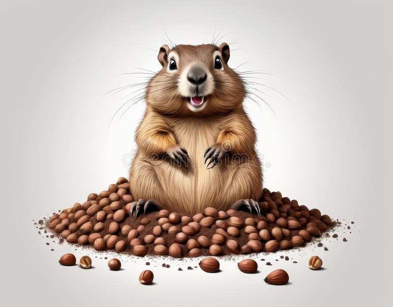 Groundhog on a Hazelnut Throne Stock Illustration - Illustration of ...