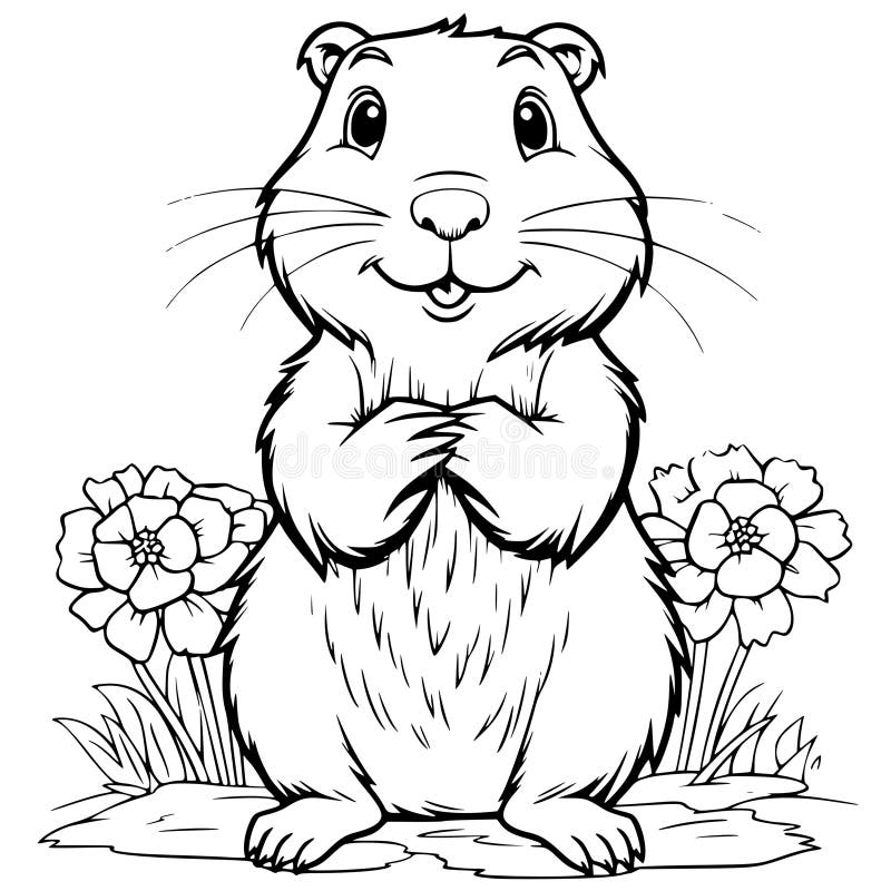Groundhog Holding Flower Coloring Pages Drawing for Kids Stock Vector ...