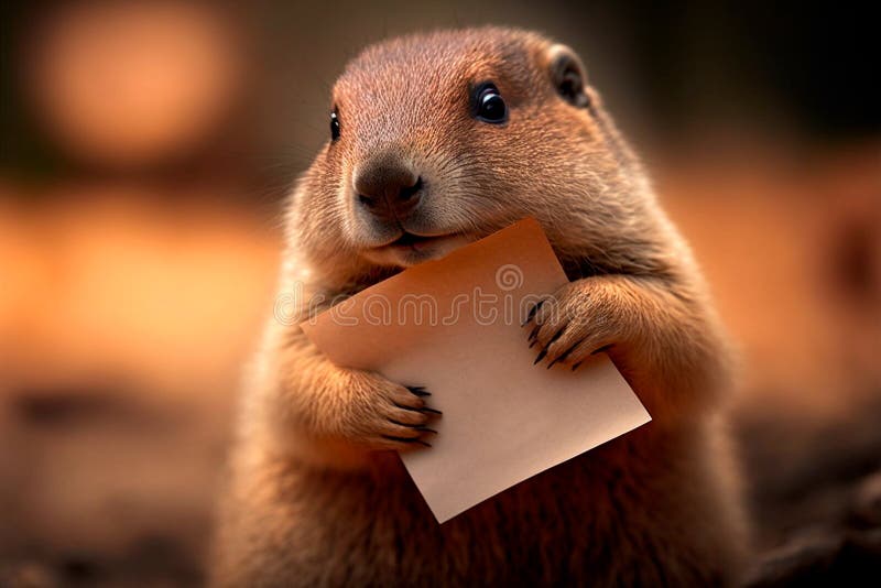 The Groundhog is Holding a White Piece of Paper. Groundhog Day. Place ...