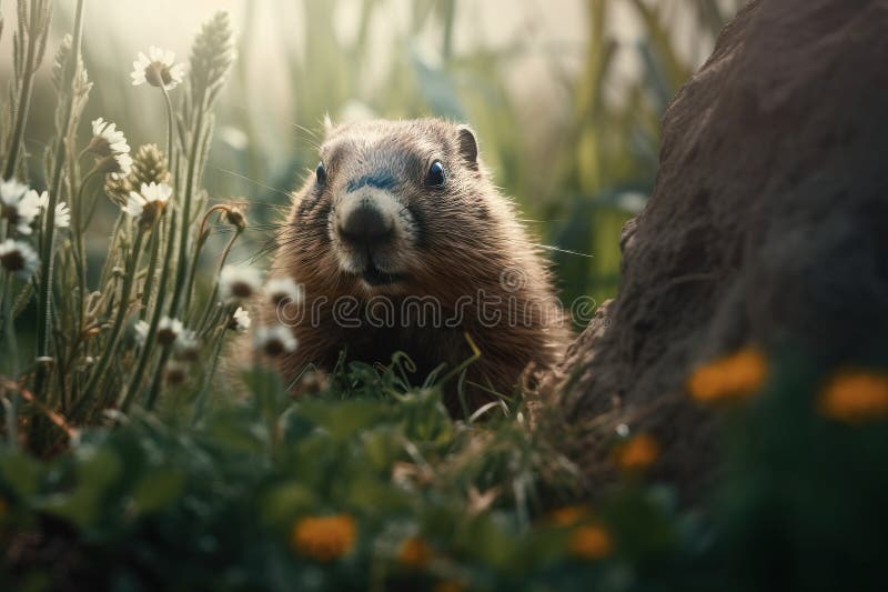 A Groundhog is Looking at the Camera in the Grass Stock Illustration ...