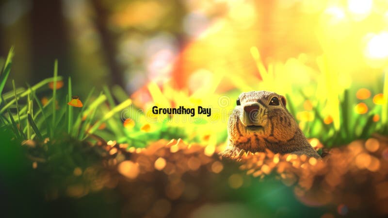 Groundhog Peeking from Burrow in Sunny Forest Setting Stock Image ...