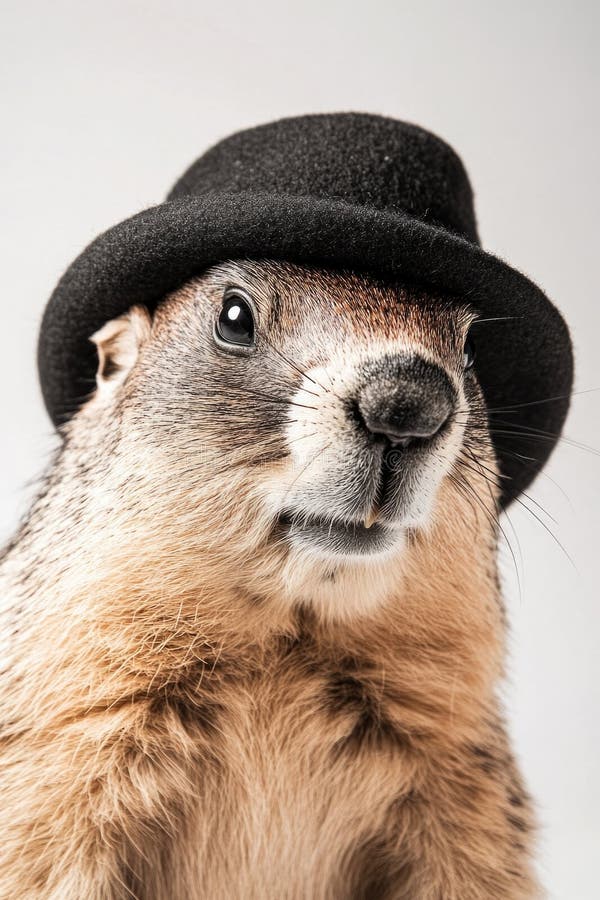 A Groundhog Posing with a Black Hat, Perfect for Illustrations or ...