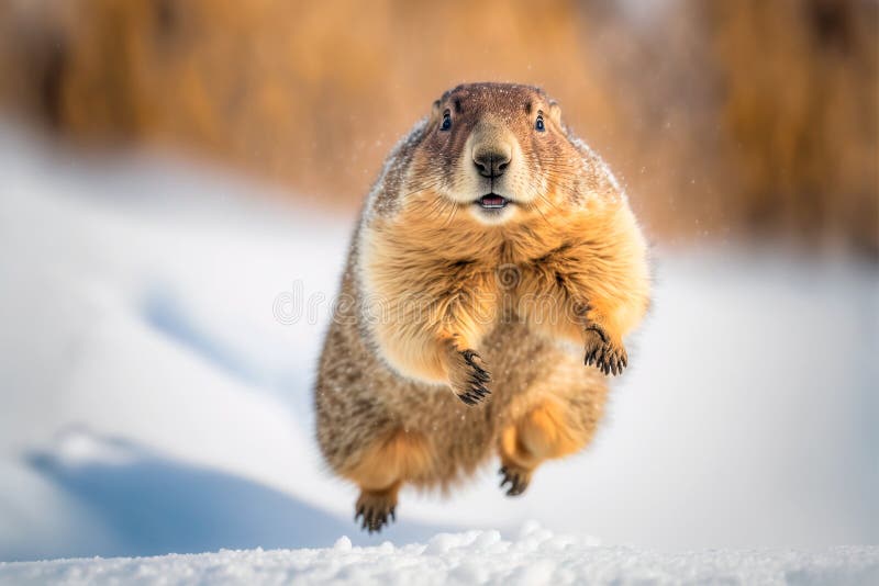 Groundhog Runs in the Snow. Groundhog Day Stock Illustration ...