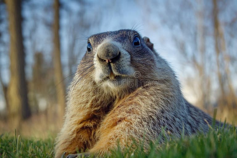A Groundhog Sits in the Grass Looking Directly at the Camera Stock ...