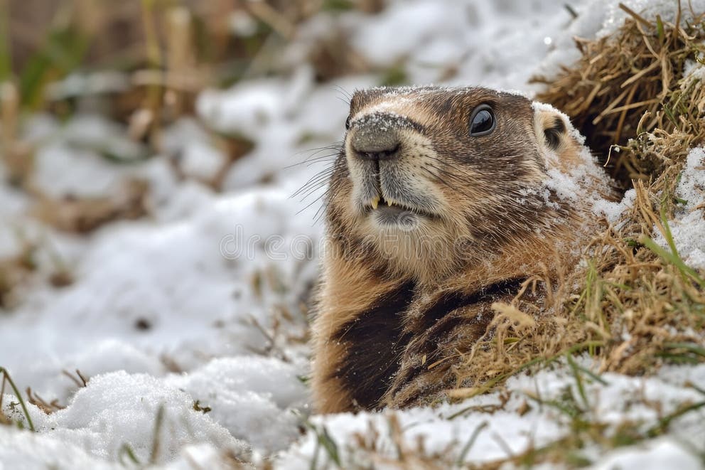 A Groundhog Sitting in the Snow Looking Up Stock Photo - Image of ...