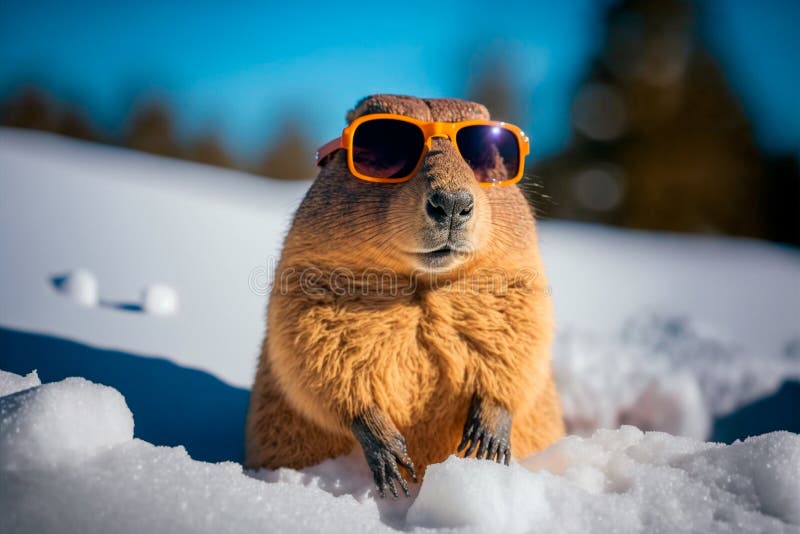 Groundhog in Sunglasses on the Snow. Groundhog Day. the Concept of the ...