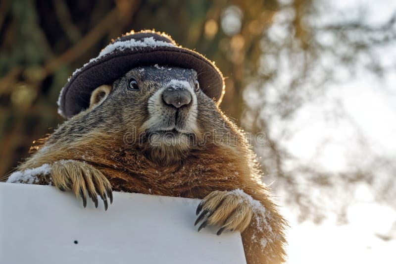 A Groundhog Wearing a Hat and Holding a Sign, Suitable for Use in ...
