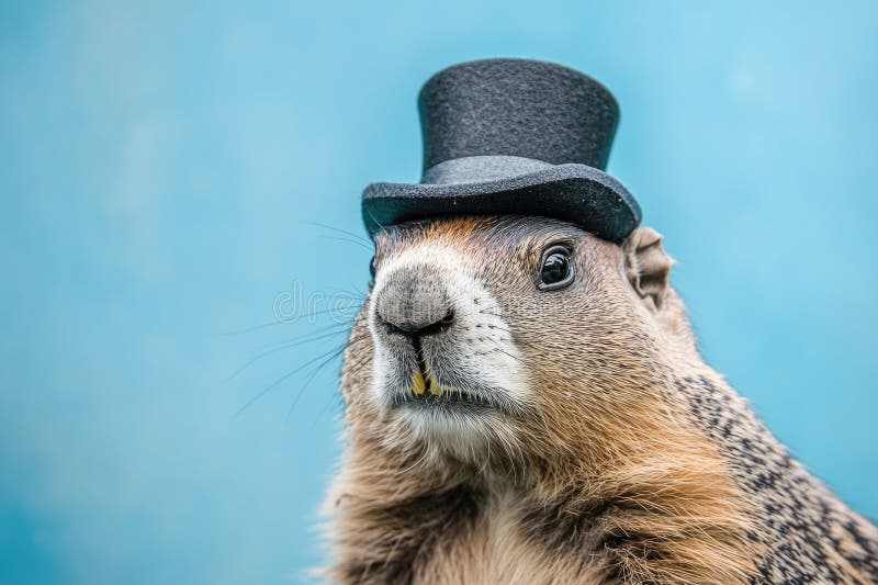 A Groundhog Wearing a Top Hat and Mustache, Looking Dignified Stock ...