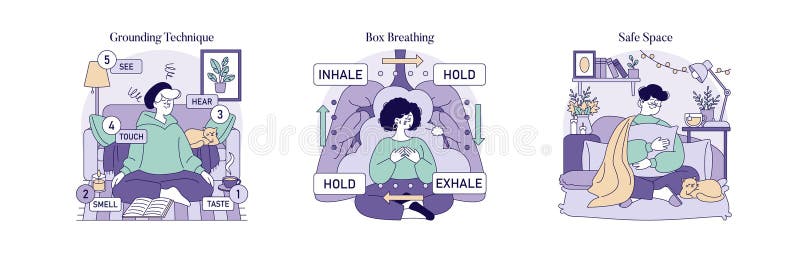 Grounding Techniques and Box Breathing Stock Vector - Illustration of ...