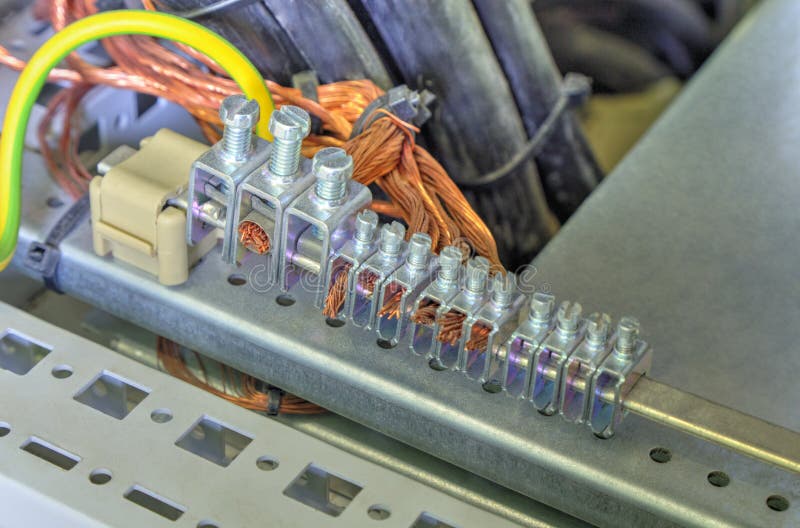Grounding Terminals and Wires in Electrical Control Cubicle Stock Photo ...