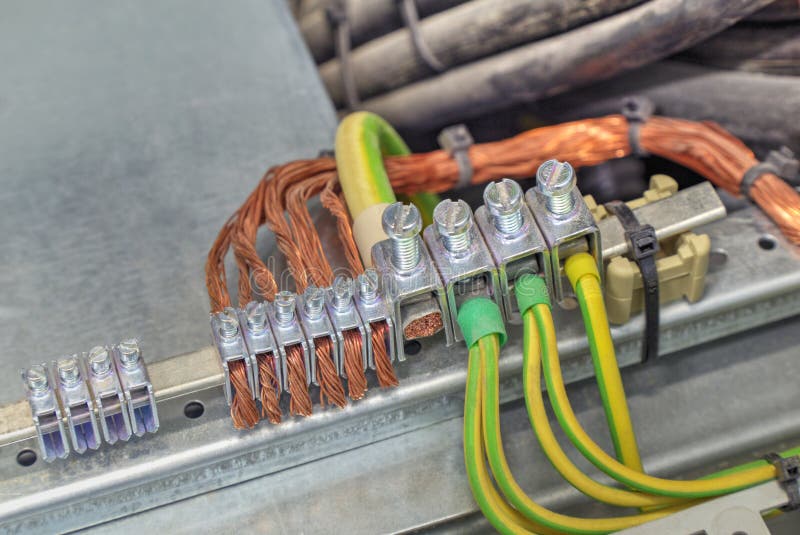 Grounding Terminals and Wires in Electrical Control Cubicle Stock Photo ...