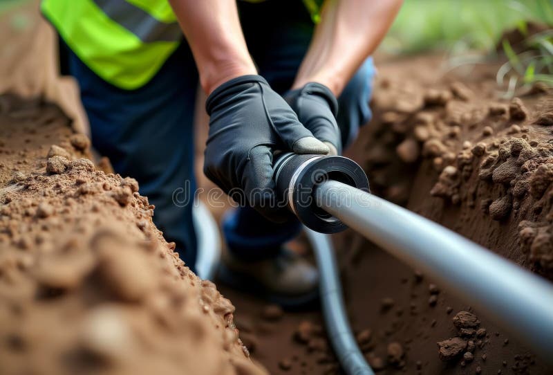 Groundwork: Installing Cables in Protective Gear and Trench, Generative ...