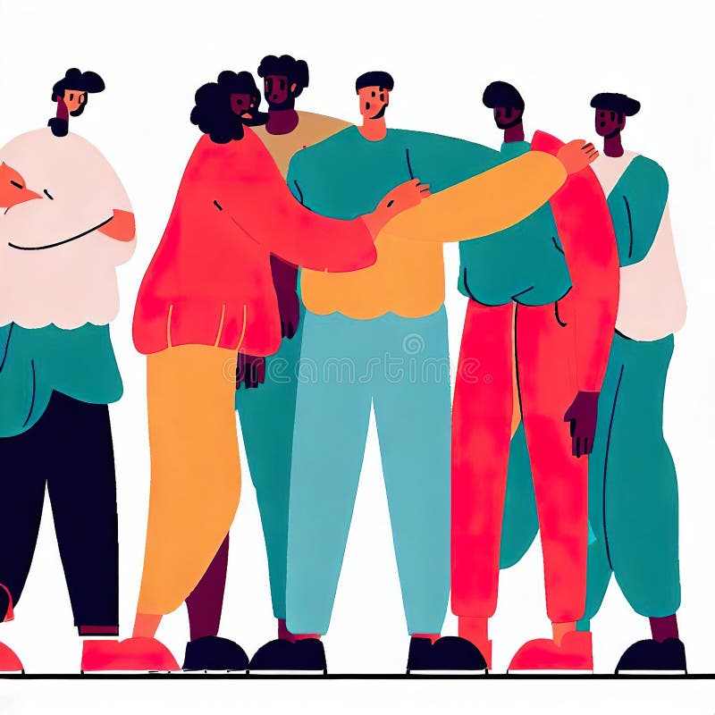 Group of Abstract Diverse People. Standing, Hugging with Generative AI ...