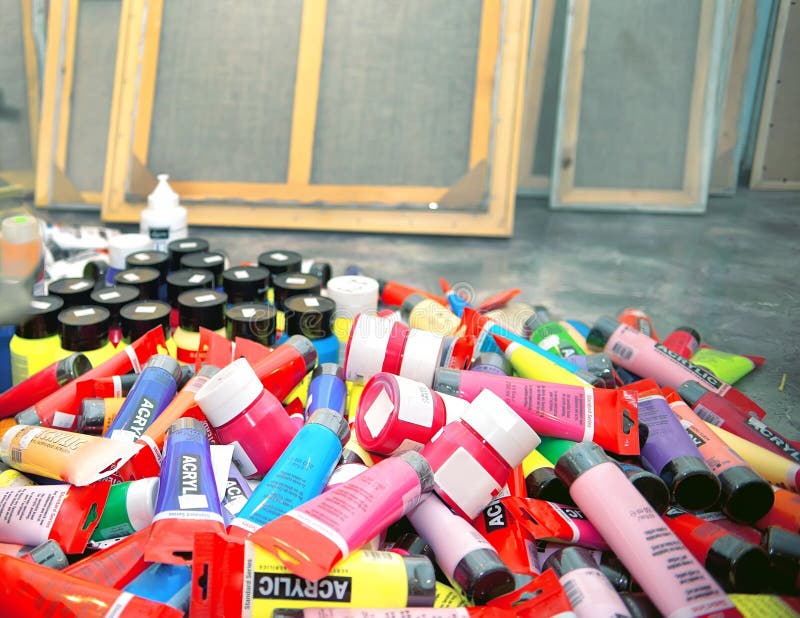 Group of Acrylic Paints Various Colors Stock Image - Image of ...