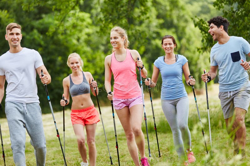 Group of Active People Nordic Walking Stock Image - Image of active ...