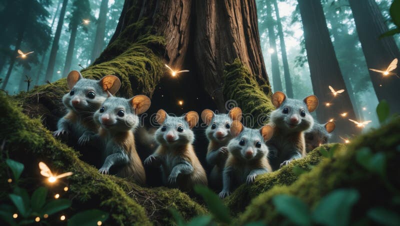 Charming Family of Mice in Magical Forest Stock Illustration ...