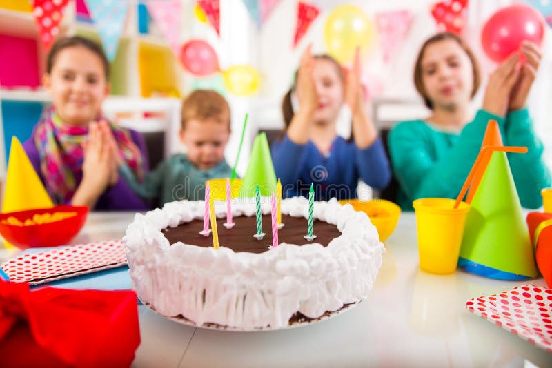 Group of Adorable Kids Having Fun at Birthday Party, Selective Stock ...