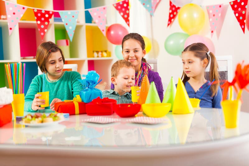 Group of Adorable Kids Having Fun at Birthday Party, Selective Focus ...