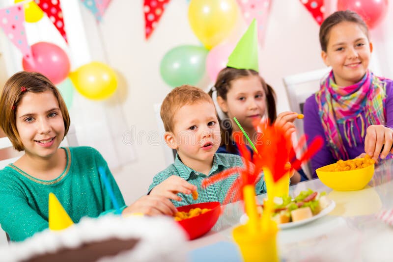 Group of Adorable Kids Having Fun at Birthday Party, Selective Focus ...
