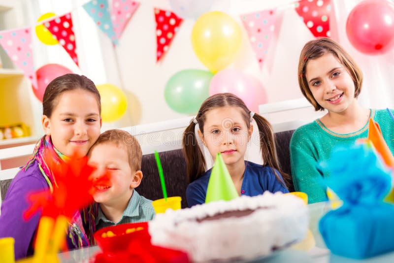 Group of Adorable Kids Having Fun at Birthday Party, Selective Focus ...