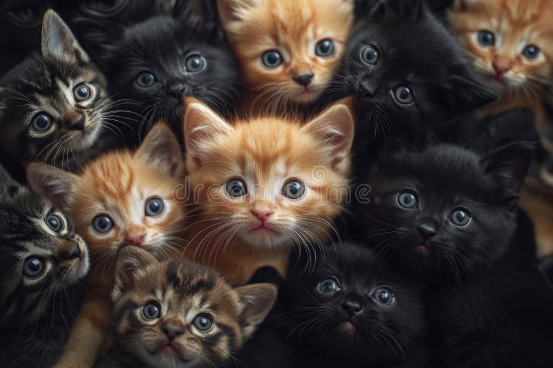 Group of Adorable Kittens Huddled Together, Creating a Heartwarming and ...