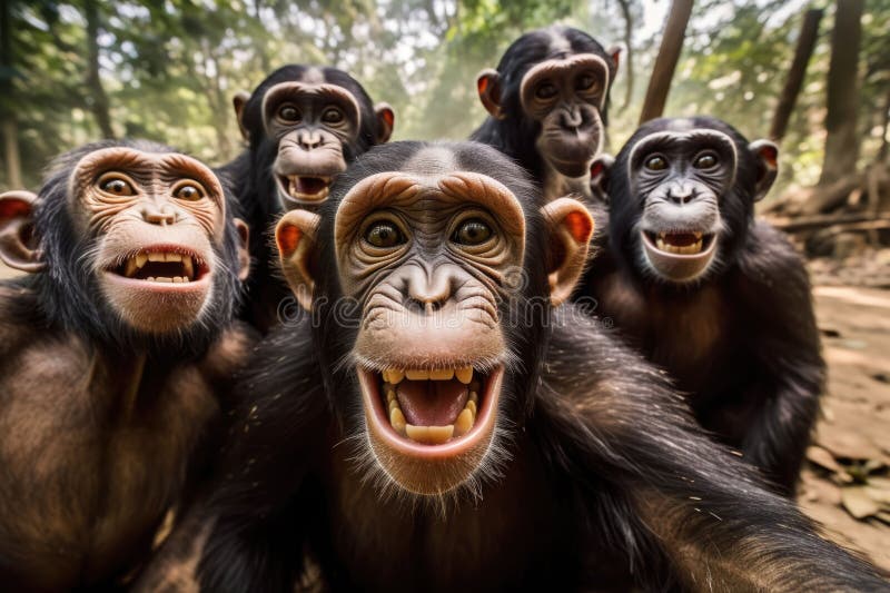 Group of Adorable Monkeys Taking a Selfie in a Forest, AI-generated ...